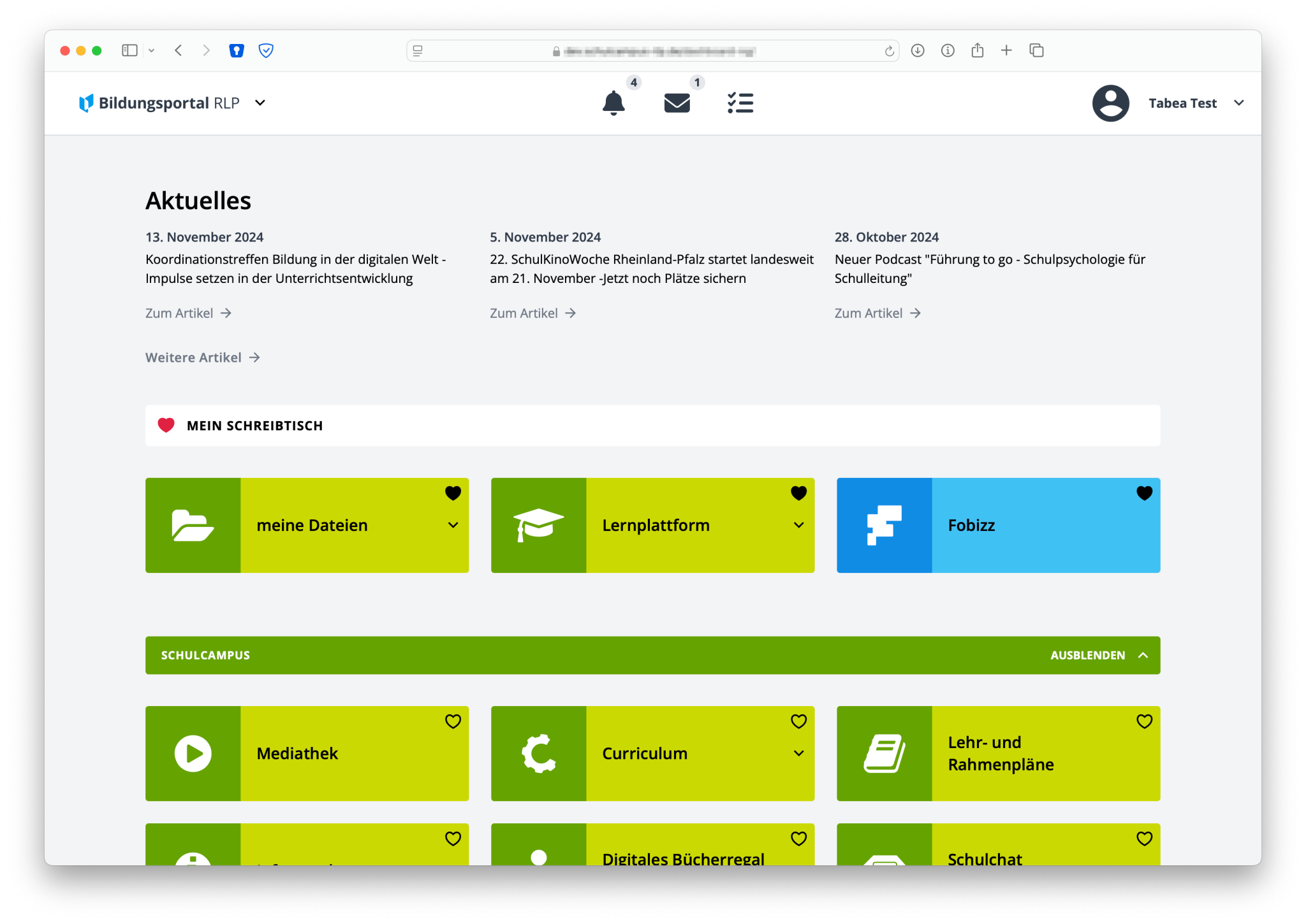 Dashboard 2.0 – Startseite Bildungsporal RLP – Infoportal