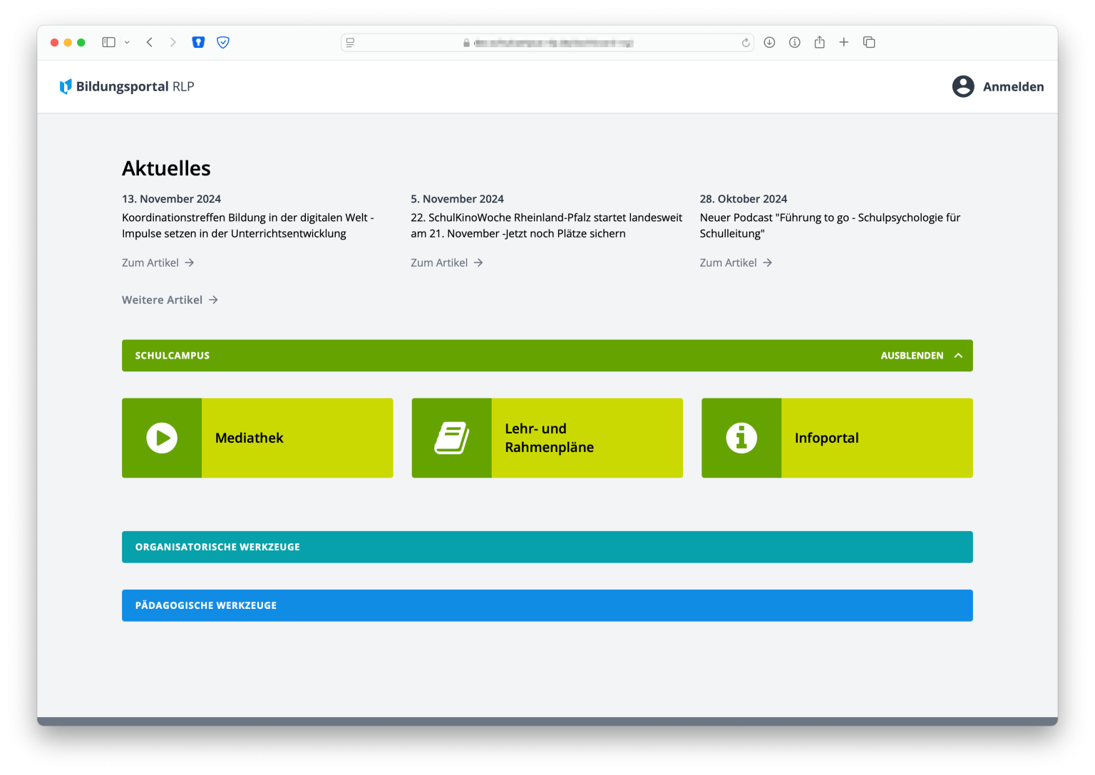 Dashboard 2.0 – Startseite Bildungsporal RLP – Infoportal
